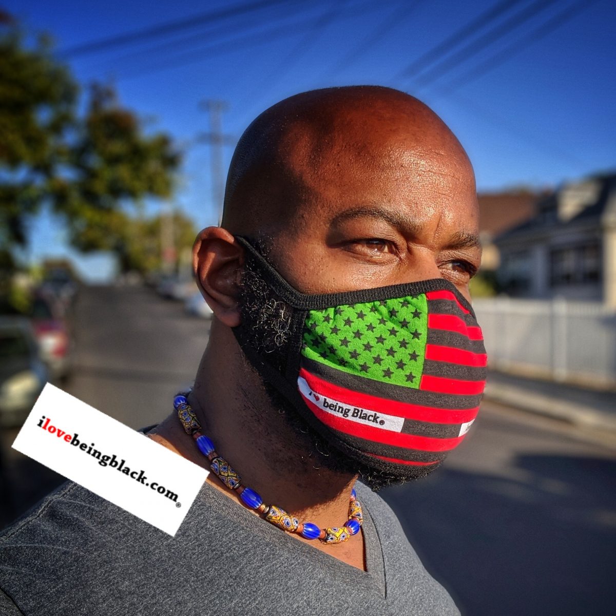 Face Mask, Red Black & Green Flag (with filter) - I Love Being Black